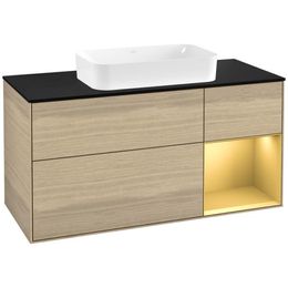 Villeroy & Boch Villeroy und Boch Finion Waschtischunterschrank F302HFPC 120cm, Abdeckplatte black matt, Regal rechts Gold matt, Oak Veneer