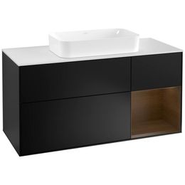 Villeroy & Boch Villeroy und Boch Finion Waschtischunterschrank G301GNPD 120cm, Abdeckplatte white matt, Emotion, Regal rechts Walnut veneer, Black matt lacquer