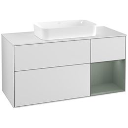 Villeroy & Boch Villeroy und Boch Finion Waschtischunterschrank G301GMMT 120cm, Abdeckplatte white matt, Emotion, Regal rechts Olive Matt Lacquer, White matt lacquer