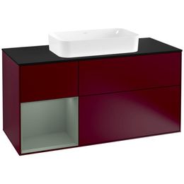 Villeroy & Boch Villeroy und Boch Finion Waschtischunterschrank G292GMHB 120cm, Abdeckplatte black matt, Emotion, Regal links Olive Matt Lacquer, Peony Matt