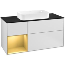 Villeroy & Boch Villeroy und Boch Finion Waschtischunterschrank G292HFMT 120cm, Abdeckplatte black matt, Emotion, Regal links Gold matt, White matt lacquer