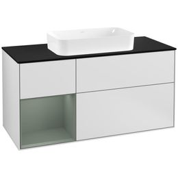 Villeroy & Boch Villeroy und Boch Finion Waschtischunterschrank G292GMMT 120cm, Abdeckplatte black matt, Emotion, Regal links Olive Matt Lacquer, White matt lacquer