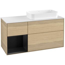 Villeroy & Boch Villeroy und Boch Finion Waschtischunterschrank G681PDPC 120x60,3x50,1cm, Regal links Black matt lacquer, Oak Veneer