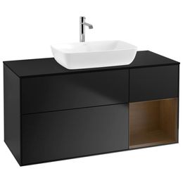 Villeroy & Boch Villeroy und Boch Finion Waschtischunterschrank G832GNPD 120cm, Abdeckplatte black matt, Emotion, Regale Walnut Veneer, Black matt lacquer