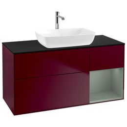 Villeroy & Boch Villeroy und Boch Finion Waschtischunterschrank G832GMHB 120cm, Abdeckplatte black matt, Emotion, Regale Olive matt lacquer, Peony Matt