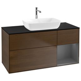 Villeroy & Boch Villeroy und Boch Finion Waschtischunterschrank G832GKGN 120cm, Abdeckplatte black matt, Emotion, Regale Anthracite matt lacquer, Walnut veneer