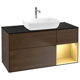 Villeroy & Boch Villeroy und Boch Finion Waschtischunterschrank G832HFGN 120cm, Abdeckplatte black matt, Emotion, Regale Gold matt lacquer, Walnut veneer