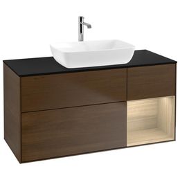Villeroy & Boch Villeroy und Boch Finion Waschtischunterschrank G832PCGN 120cm, Abdeckplatte black matt, Emotion, Regale Oak Veneer, Walnut veneer