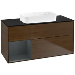 Villeroy & Boch Villeroy und Boch Finion Waschtischunterschrank G702HGGN 120x60,3x50,1cm, Regal rechts Midnight Blue Matt Lacquer, Walnut veneer