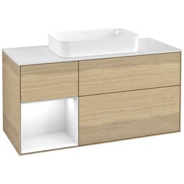 Villeroy & Boch Villeroy und Boch Finion Waschtischunterschrank G701GFPC 120x60,3x50,1cm, Regal rechts Glossy white lacquer, Oak Veneer