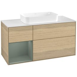 Villeroy & Boch Villeroy und Boch Finion Waschtischunterschrank G701GMPC 120x60,3x50,1cm, Regal rechts Olive Matt Lacquer, Oak Veneer
