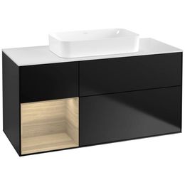 Villeroy & Boch Villeroy und Boch Finion Waschtischunterschrank G701PCPD 120x60,3x50,1cm, Regal rechts Oak Veneer, Black matt lacquer