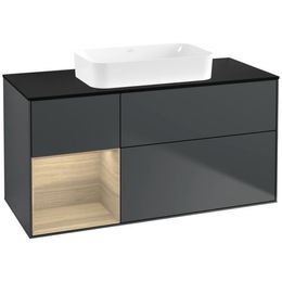 Villeroy & Boch Villeroy und Boch Finion Waschtischunterschrank F702PCHG 120x60,3x50,1cm, Regal links Oak Veneer, Midnight Blue Matt Lacquer
