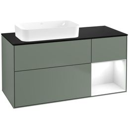 Villeroy & Boch Villeroy und Boch Finion Waschtischunterschrank G692GFGM 120x60,3x50,1cm, Regal rechts Glossy white lacquer, Olive Matt Lacquer