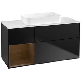 Villeroy & Boch Villeroy und Boch Finion Waschtischunterschrank F701GNPD 120x60,3x50,1cm, Regal links Walnut veneer, Black matt lacquer