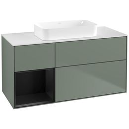 Villeroy & Boch Villeroy und Boch Finion Waschtischunterschrank F701PDGM 120x60,3x50,1cm, Regal links Black matt lacquer, Olive Matt Lacquer