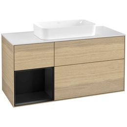 Villeroy & Boch Villeroy und Boch Finion Waschtischunterschrank F701PDPC 120x60,3x50,1cm, Regal links Black matt lacquer, Oak Veneer