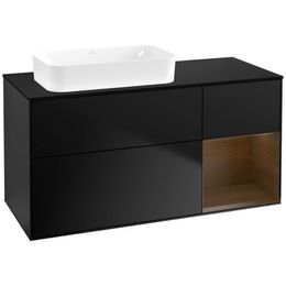 Villeroy & Boch Villeroy und Boch Finion Waschtischunterschrank G692GNPD 120x60,3x50,1cm, Regal rechts Walnut veneer, Black matt lacquer