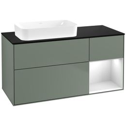Villeroy & Boch Villeroy und Boch Finion Waschtischunterschrank G692MTGM 120x60,3x50,1cm, Regal rechts White matt lacquer, Olive Matt Lacquer