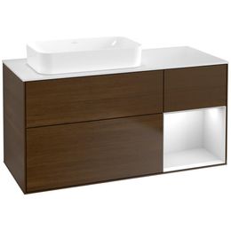 Villeroy & Boch Villeroy und Boch Finion Waschtischunterschrank G691MTGN 120x60,3x50,1cm, Regal rechts White matt lacquer, Walnut veneer