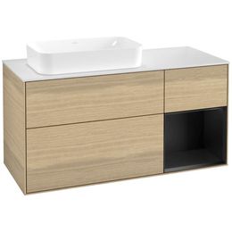 Villeroy & Boch Villeroy und Boch Finion Waschtischunterschrank G691PDPC 120x60,3x50,1cm, Regal rechts Black matt lacquer, Oak Veneer