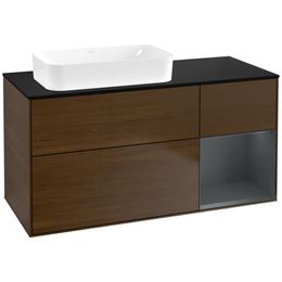Villeroy & Boch Villeroy und Boch Finion Waschtischunterschrank F692HGGN 120x60,3x50,1cm, Regal rechts Midnight Blue Matt Lacquer, Walnut veneer