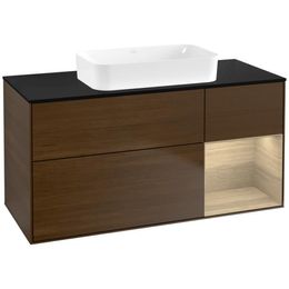 Villeroy & Boch Villeroy und Boch Finion Waschtischunterschrank F712PCGN 120x60,3x50,1cm, Regal rechts Oak Veneer, Walnut veneer