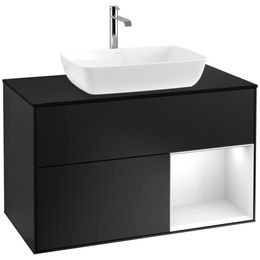 Villeroy & Boch Villeroy und Boch Finion Waschtischunterschrank F782GFPD 100cm, Abdeckplatte black matt, Regale Glossy white lacquer, Black matt lacquer