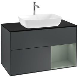 Villeroy & Boch Villeroy und Boch Finion Waschtischunterschrank F782GMHG 100cm, Abdeckplatte black matt, Regale Olive matt lacquer, Midnight Blue Matt Lacquer