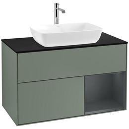 Villeroy & Boch Villeroy und Boch Finion Waschtischunterschrank F782HGGM 100cm, Abdeckplatte black matt, Regale Midnight matt lacquer, Olive Matt Lacquer
