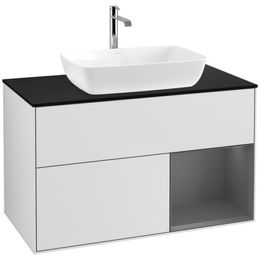 Villeroy & Boch Villeroy und Boch Finion Waschtischunterschrank F782GKMT 100cm, Abdeckplatte black matt, Regale Anthracite matt lacquer, White matt lacquer