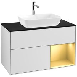 Villeroy & Boch Villeroy und Boch Finion Waschtischunterschrank F782HFMT 100cm, Abdeckplatte black matt, Regale Gold matt lacquer, White matt lacquer