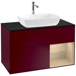 Villeroy & Boch Villeroy und Boch Finion Waschtischunterschrank F782PCHB 100cm, Abdeckplatte black matt, Regale Oak Veneer, Peony Matt