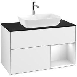 Villeroy & Boch Villeroy und Boch Finion Waschtischunterschrank F782MTGF 100cm, Abdeckplatte black matt, Regale White matt lacquer, Glossy white lacquer