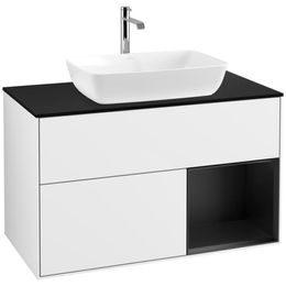 Villeroy & Boch Villeroy und Boch Finion Waschtischunterschrank F782PDGF 100cm, Abdeckplatte black matt, Regale Black matt lacquer, Glossy white lacquer