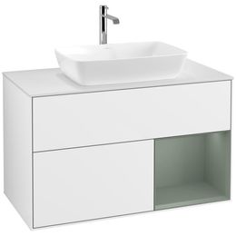 Villeroy & Boch Villeroy und Boch Finion Waschtischunterschrank F781GMGF 100cm, Abdeckplatte white matt, Regale Olive matt lacquer, Glossy white lacquer