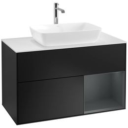 Villeroy & Boch Villeroy und Boch Finion Waschtischunterschrank F781HGPD 100cm, Abdeckplatte white matt, Regale Midnight matt lacquer, Black matt lacquer