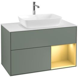 Villeroy & Boch Villeroy und Boch Finion Waschtischunterschrank F781HFGM 100cm, Abdeckplatte white matt, Regale Gold matt lacquer, Olive Matt Lacquer
