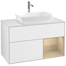 Villeroy & Boch Villeroy und Boch Finion Waschtischunterschrank F781PCGF 100cm, Abdeckplatte white matt, Regale Oak Veneer, Glossy white lacquer
