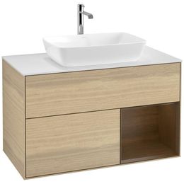 Villeroy & Boch Villeroy und Boch Finion Waschtischunterschrank F781GNPC 100cm, Abdeckplatte white matt, Regale Walnut Veneer, Oak Veneer