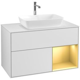 Villeroy & Boch Villeroy und Boch Finion Waschtischunterschrank F781HFMT 100cm, Abdeckplatte white matt, Regale Gold matt lacquer, White matt lacquer