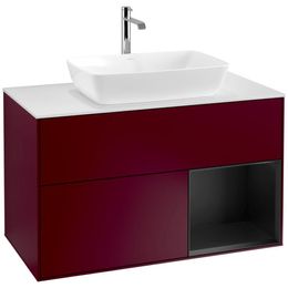 Villeroy & Boch Villeroy und Boch Finion Waschtischunterschrank F781PDHB 100cm, Abdeckplatte white matt, Regale Black matt lacquer, Peony Matt
