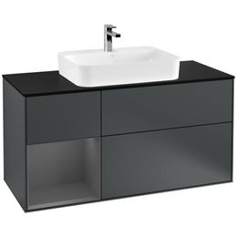 Villeroy & Boch Villeroy und Boch Finion Waschtischunterschrank G412GKHG 120cm, Abdeckplatte black matt, Emotion, Regal links Anthracite matt, Midnight Blue Matt Lacquer