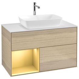 Villeroy & Boch Villeroy und Boch Finion Waschtischunterschrank G771HFPC 100cm, Abdeckplatte white matt, Emotion, Regale Gold matt lacquer, Oak Veneer