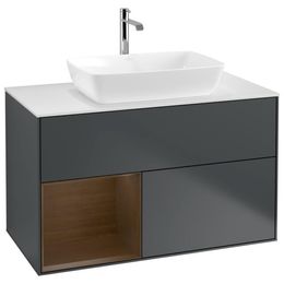 Villeroy & Boch Villeroy und Boch Finion Waschtischunterschrank G771GNHG 100cm, Abdeckplatte white matt, Emotion, Regale Walnut Veneer, Midnight Blue Matt Lacquer