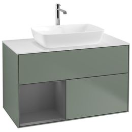 Villeroy & Boch Villeroy und Boch Finion Waschtischunterschrank G771GKGM 100cm, Abdeckplatte white matt, Emotion, Regale Anthracite matt lacquer, Olive Matt Lacquer
