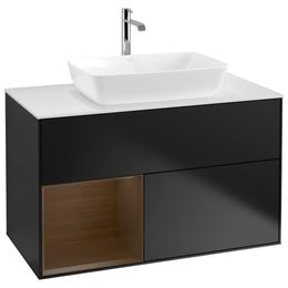 Villeroy & Boch Villeroy und Boch Finion Waschtischunterschrank G771GNPD 100cm, Abdeckplatte white matt, Emotion, Regale Walnut Veneer, Black matt lacquer