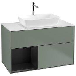 Villeroy & Boch Villeroy und Boch Finion Waschtischunterschrank G771PDGM 100cm, Abdeckplatte white matt, Emotion, Regale Black matt lacquer, Olive Matt Lacquer