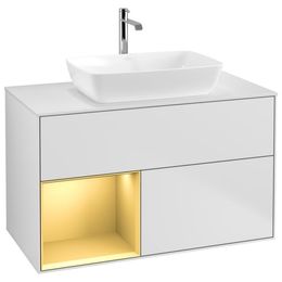 Villeroy & Boch Villeroy und Boch Finion Waschtischunterschrank G771HFMT 100cm, Abdeckplatte white matt, Emotion, Regale Gold matt lacquer, White matt lacquer