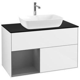 Villeroy & Boch Villeroy und Boch Finion Waschtischunterschrank G772GKGF 100cm, Abdeckplatte black matt, Emotion, Regale Anthracite matt lacquer, Glossy white lacquer
